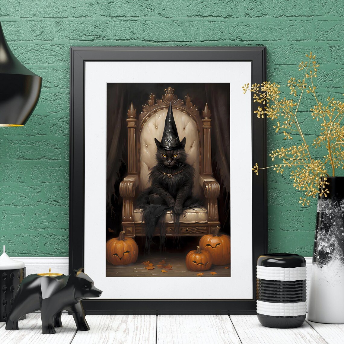 Halloween Black Cat Printable Wall Art Black Witch Prints Witcly Decor ...