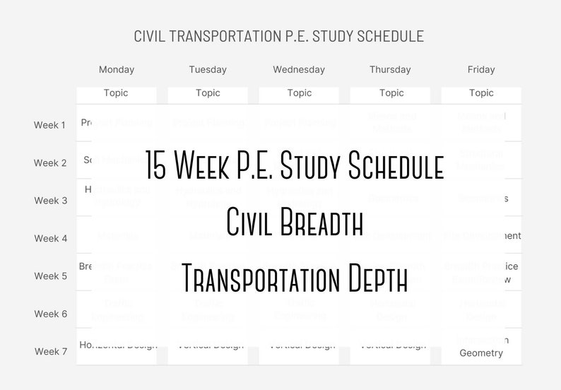 P.E. Study Schedule - Civil Transportation - Etsy