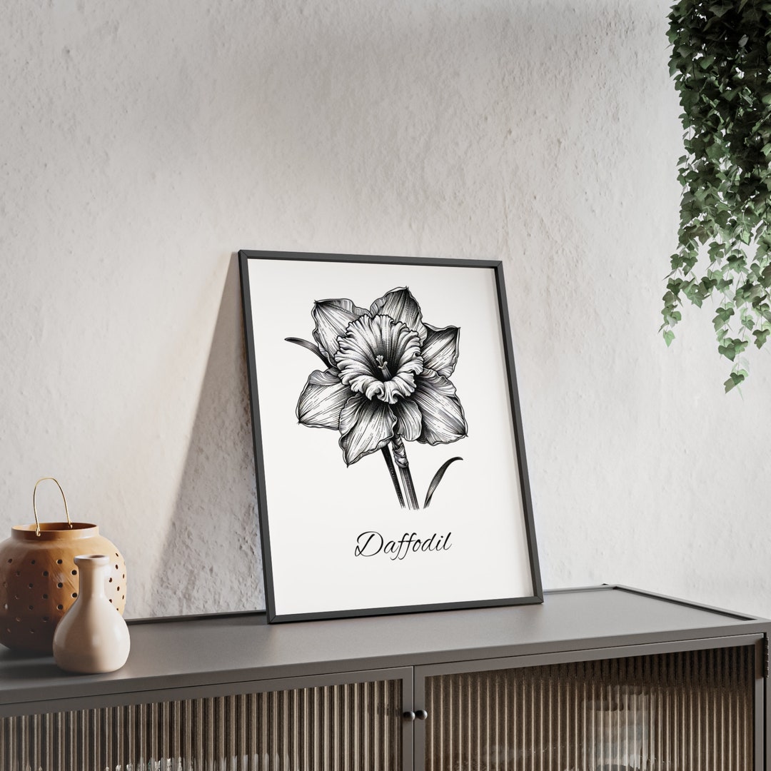 March Daffodil Birth Flower Wall Art, Wood Frame Poster Print, Gift for ...