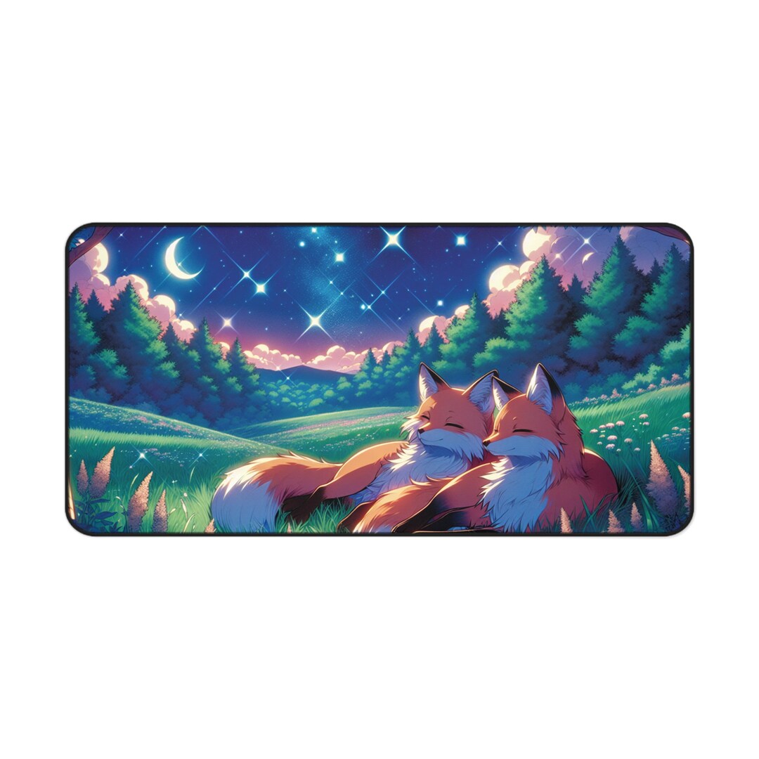 Cozy Foxes Desk Mat Starry Night Mousepad Anime Gaming Mousepad Gamer ...