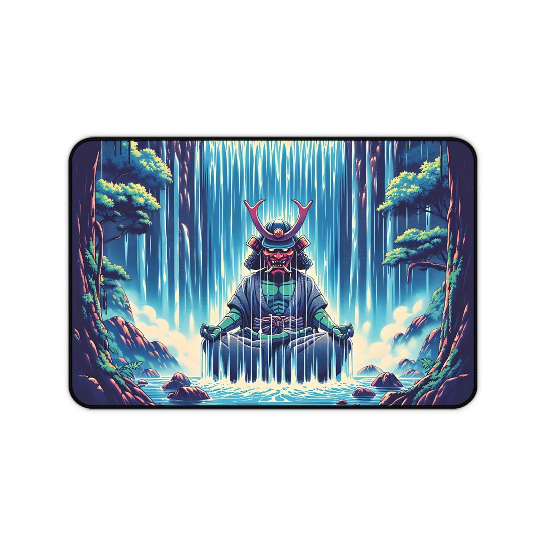 Tranquil Samurai Oni Mask Waterfall Inner Peace Mousepad Anime Gaming ...