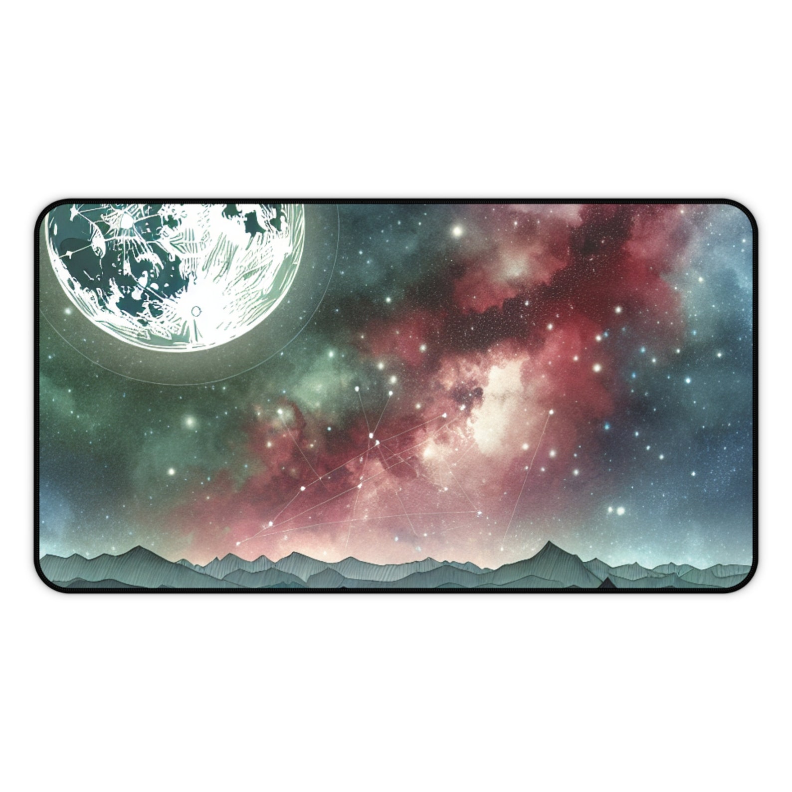Full Moon Desk Mat Space Mousepad Watercolor Gaming Mousepad Gamer Gift ...