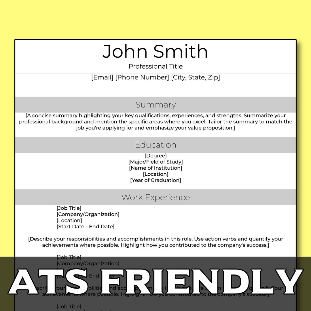 ATS Friendly Resume Template. Clean and Simple Design. Easy to - Etsy