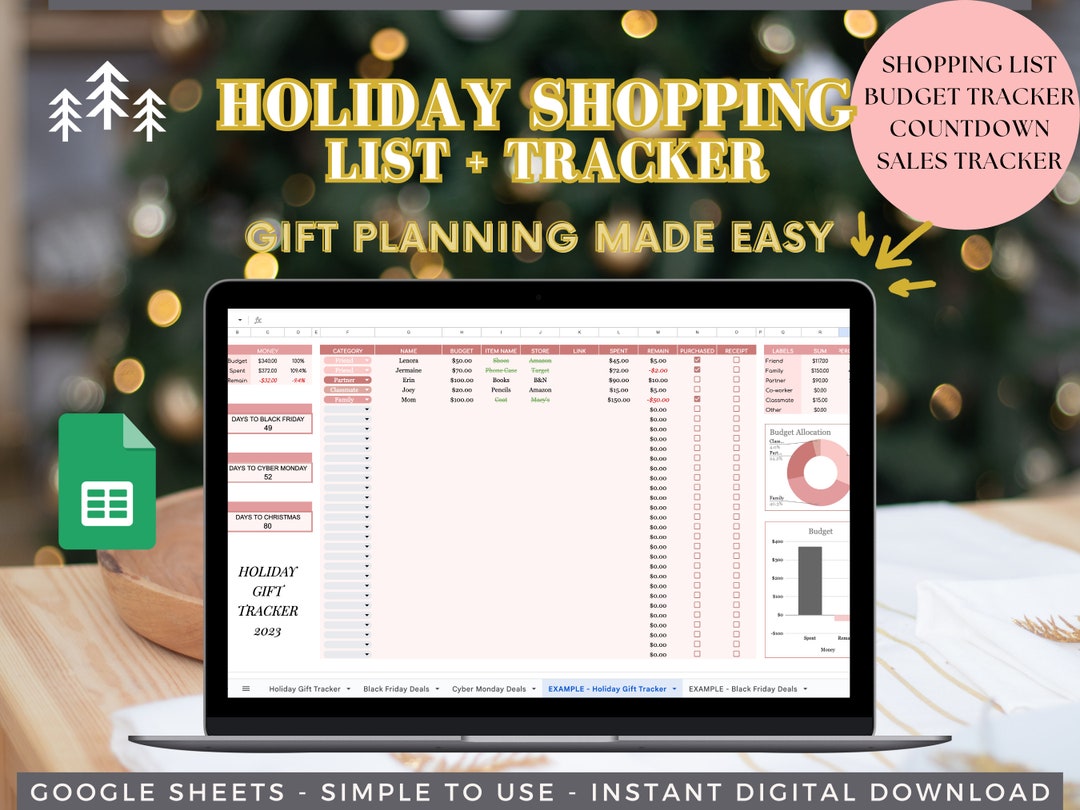 Holiday Shopping Deals Budget Planner, Black Friday Spreadsheet, Cyber ...
