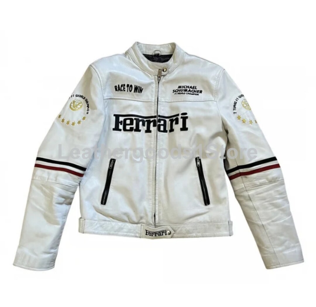 Ferrari F1 Racing Jacket Men White Colour Cowhide Leather Formula Man ...