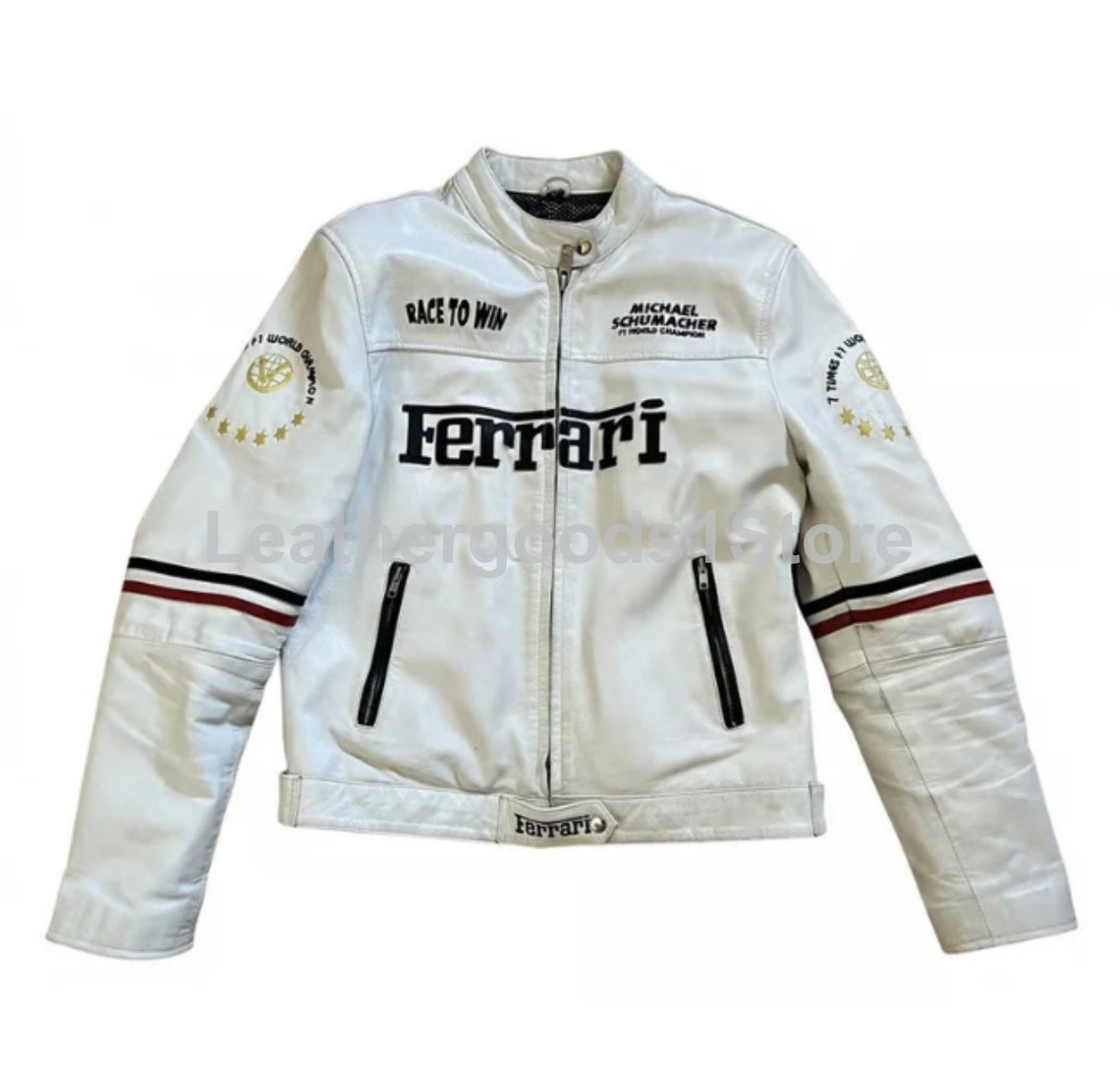Ferrari F1 Racing Jacket Men White Colour Cowhide Leather Formula Man ...
