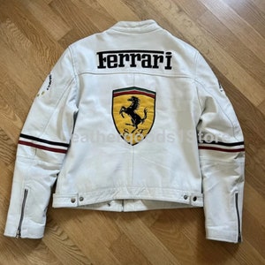 Ferrari F1 Racing Jacket Men White Colour Cowhide Leather Formula Man ...
