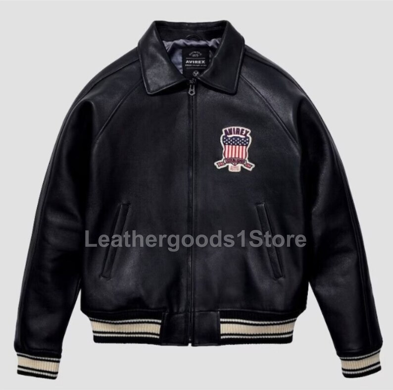 Men's Avirex Black Real Bomber American Flight Jacket Leather Jacket - Etsy
