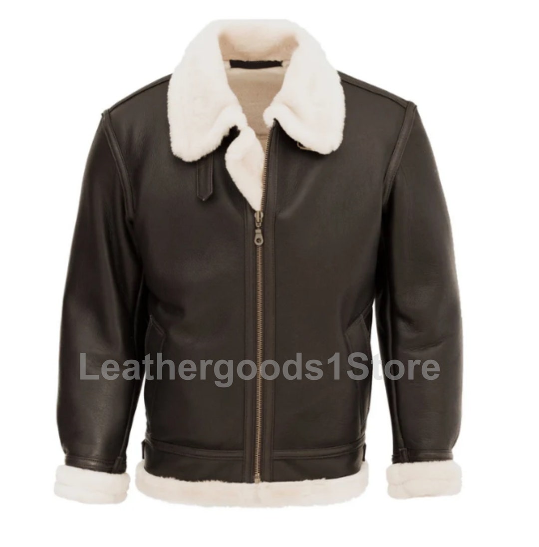 Personalised Handmade Genuine Leather B3 Shearling Flight Jacket for ...