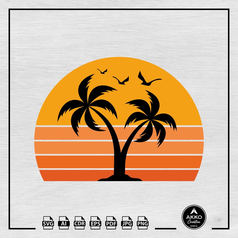 Retro Sunset Background Svg Png, Sunset Svg Png, Sunset Palm Tree Svg ...