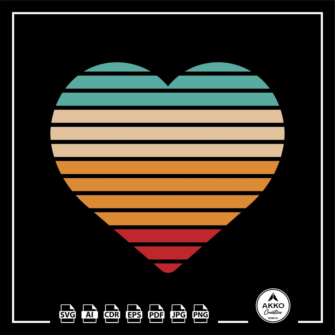 Retro Heart Svg Png, Retro Sunset Background Svg, Heart Background Svg ...