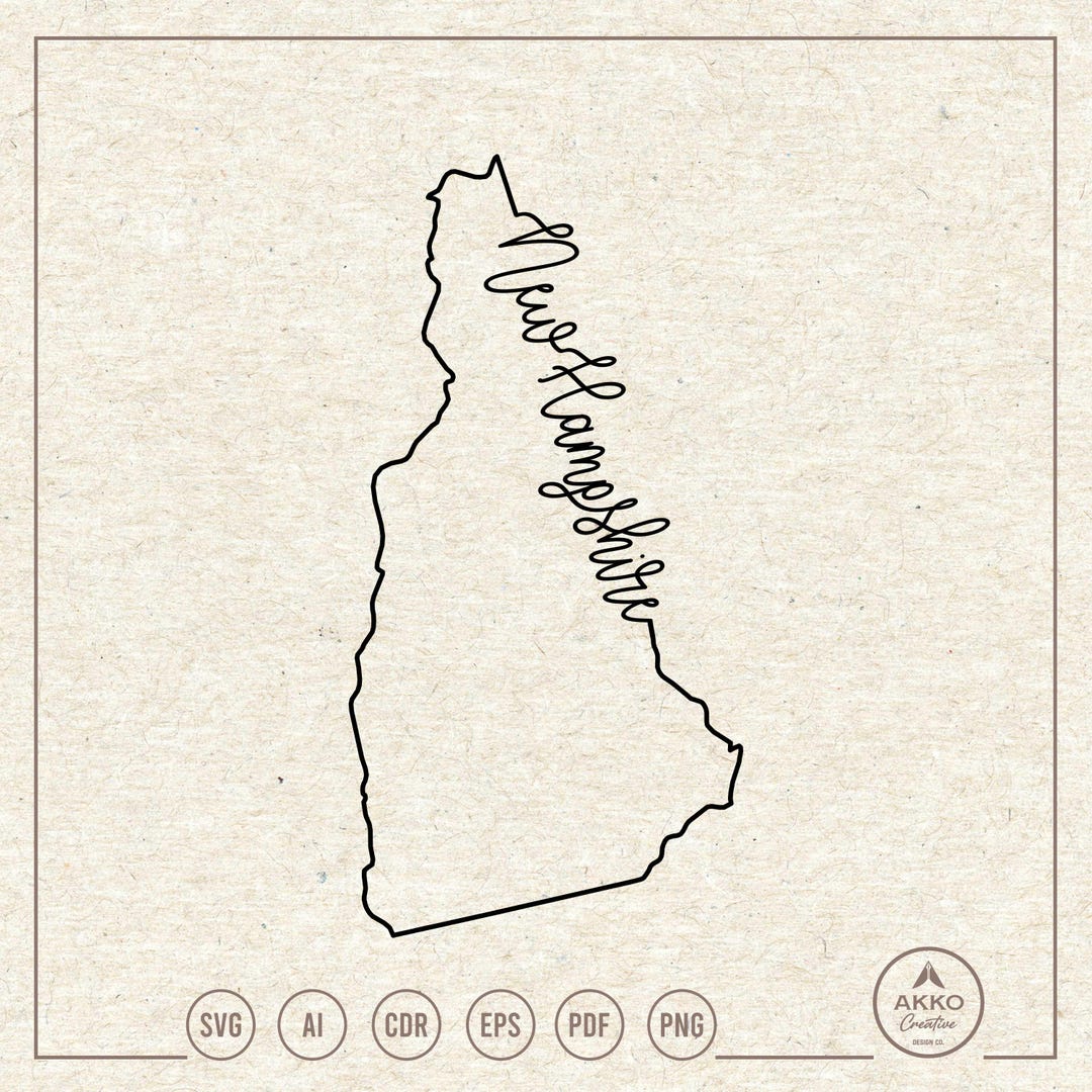 New Hampshire State Outline Map Svg Png, Clipart, Cricut Silhouette ...