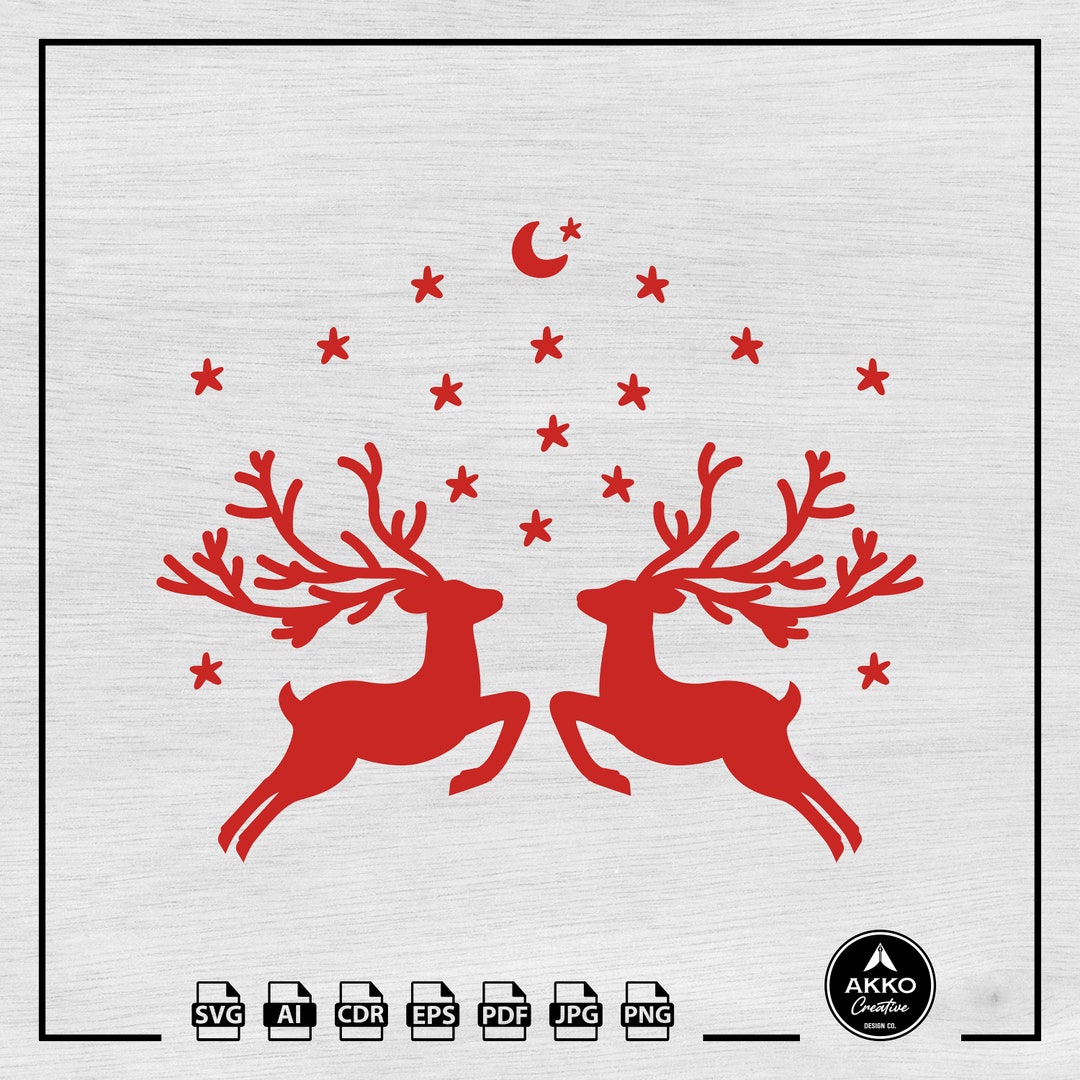 Christmas Deer Svg Png, Double Deer Svg, Jumping Reindeer Svg, Merry ...