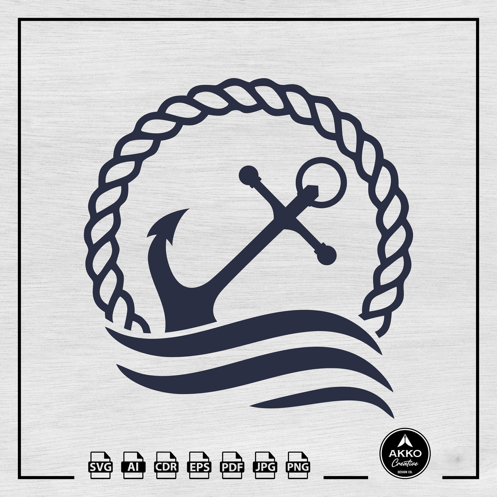 Anchor With Sea Wave Svg Png, Nautical Svg, Rope Round Circle Svg ...