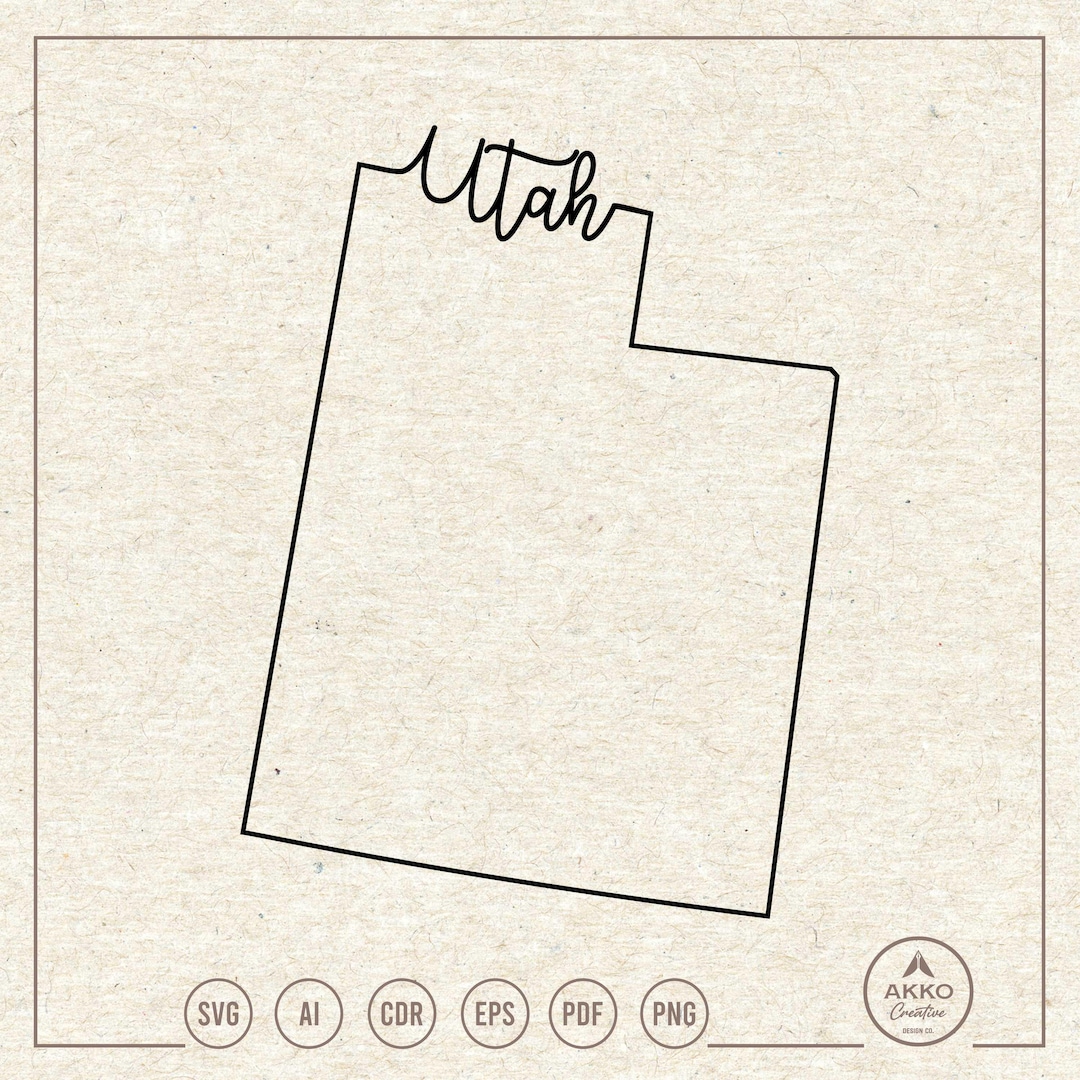Utah State Outline Map Svg Png, Clipart, Cricut Silhouette Cut File - Etsy