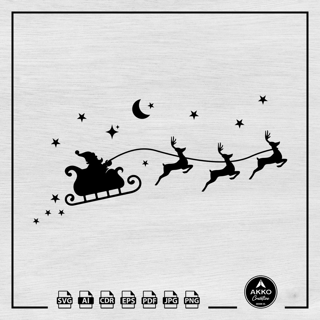 Santa's Sleigh Svg Png, Reindeer Pulling Svg, Flying Santa Svg, Santa ...