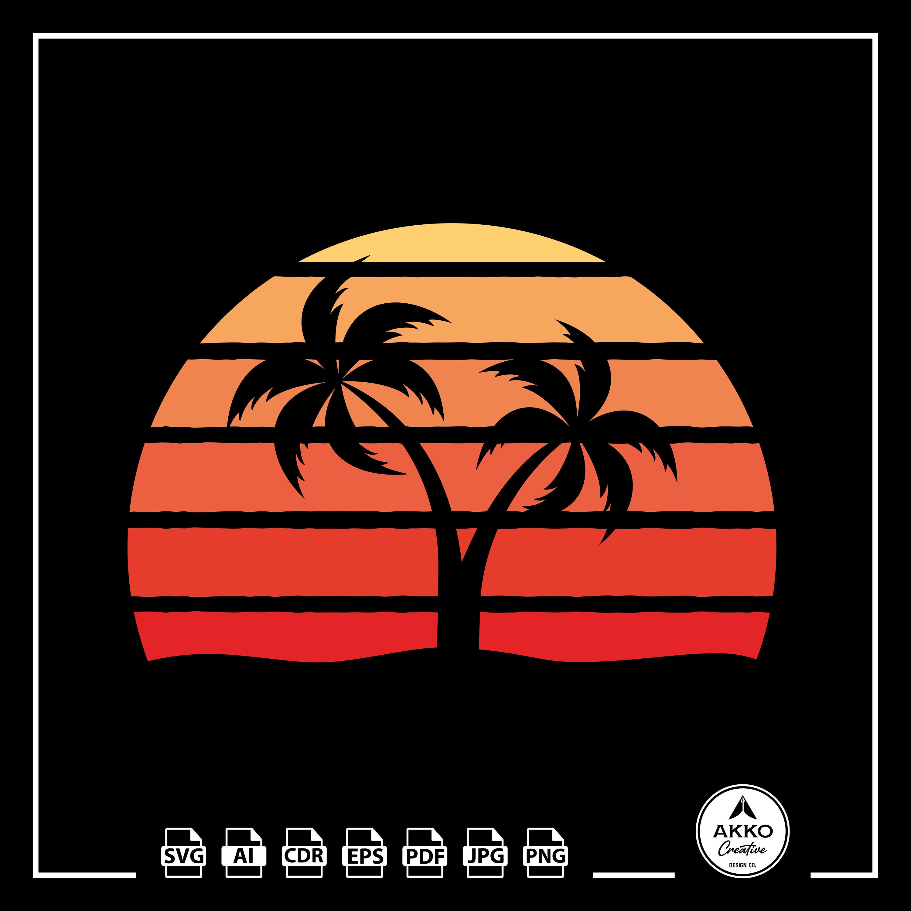 Retro Sunset Background Svg Png, Sunset Svg, Palm Tree Svg, Coconut ...