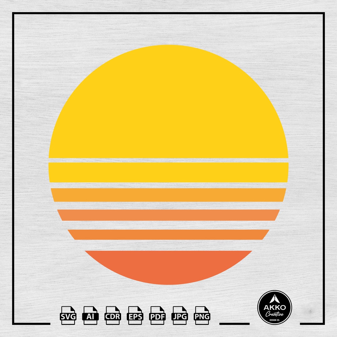 Retro Sunset Background Svg, Sunset Svg, Summer Vibes Svg, Round Sunset ...