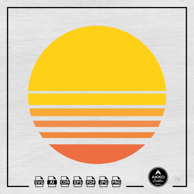 Retro Sunset Background Svg, Sunset Svg, Summer Vibes Svg, Round Sunset ...