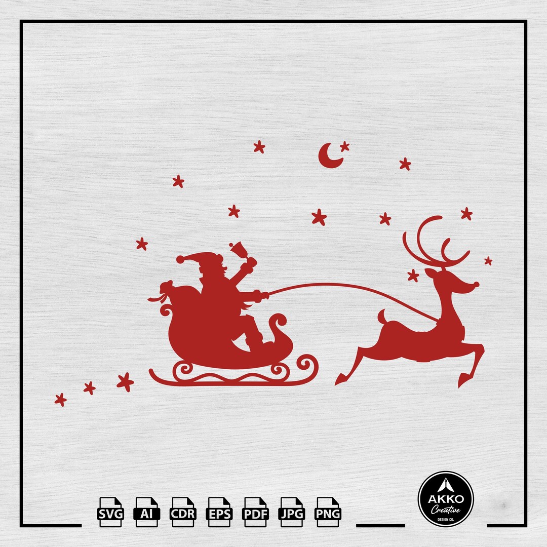 Santa's Sleigh Svg Png, Merry Christmas Svg, Santa Claus Svg, Monoline ...