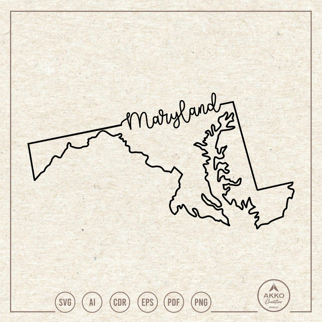 Maryland State Outline Map Svg Png, Clipart, Cricut Silhouette Cut File ...