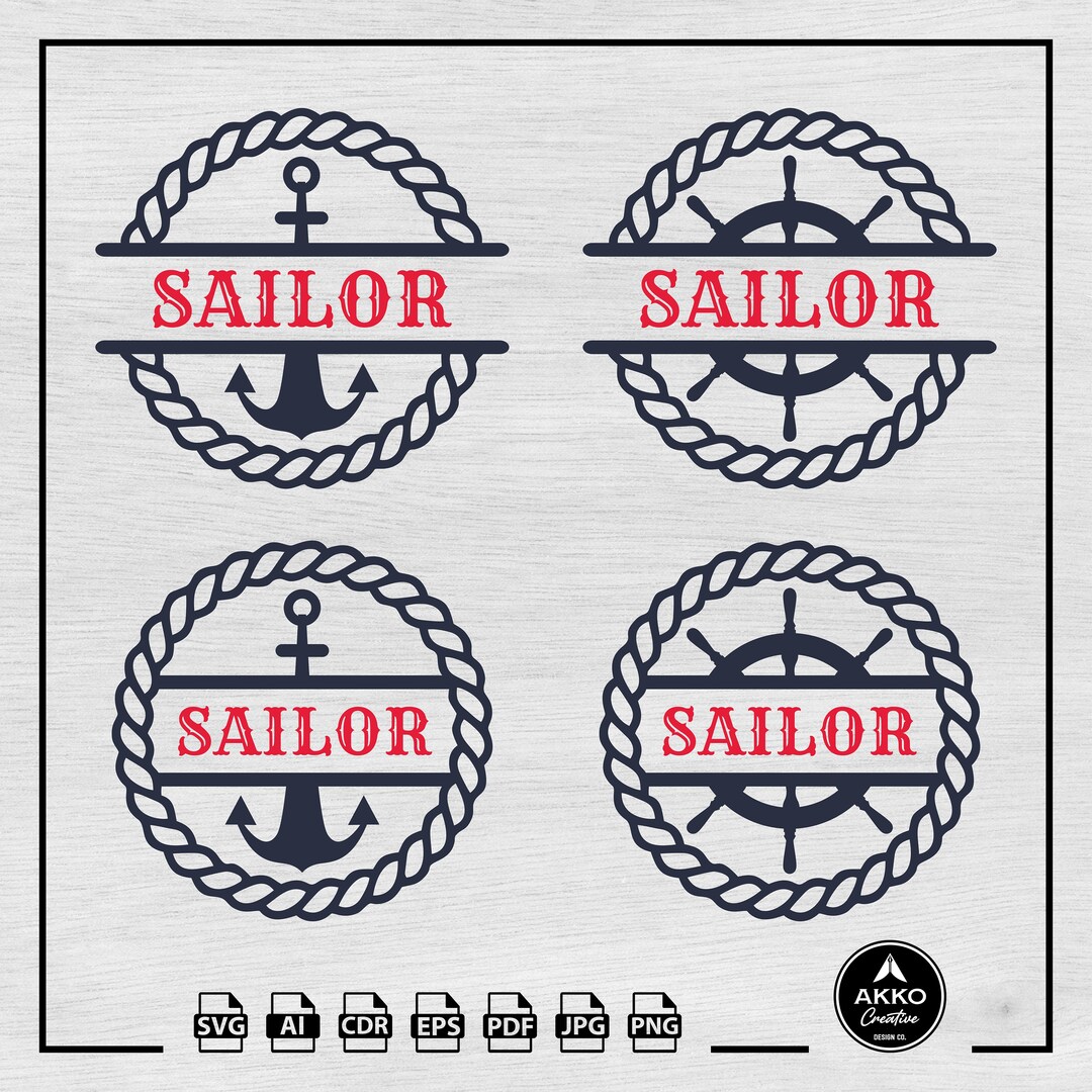 Sailor Svg Png, Anchor Svg, Nautical Split Name Monogram Svg, Boat Svg ...