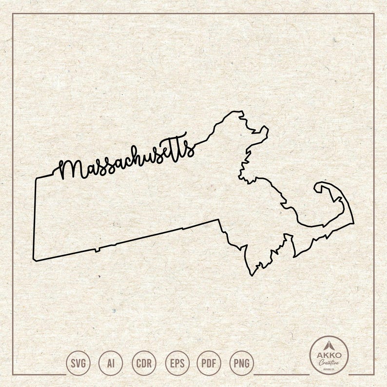 Massachusetts State Outline Map Svg Png, Clipart, Cricut Silhouette Cut ...