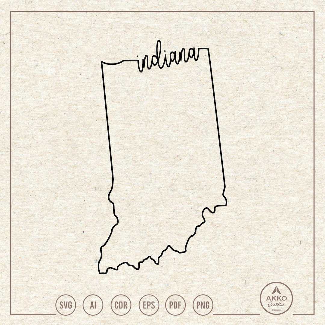 Indiana State Outline Map Svg Png, Clipart, Cricut Silhouette Plotter ...