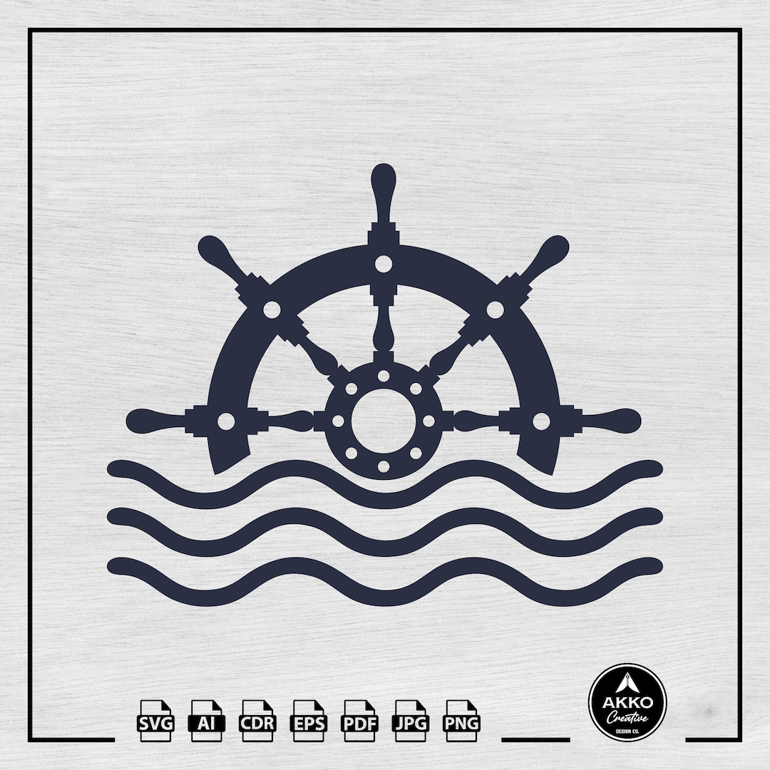 Ship Wheel With Sea Wave Svg Png, Navy Nautical Wheel Svg, Ship ...