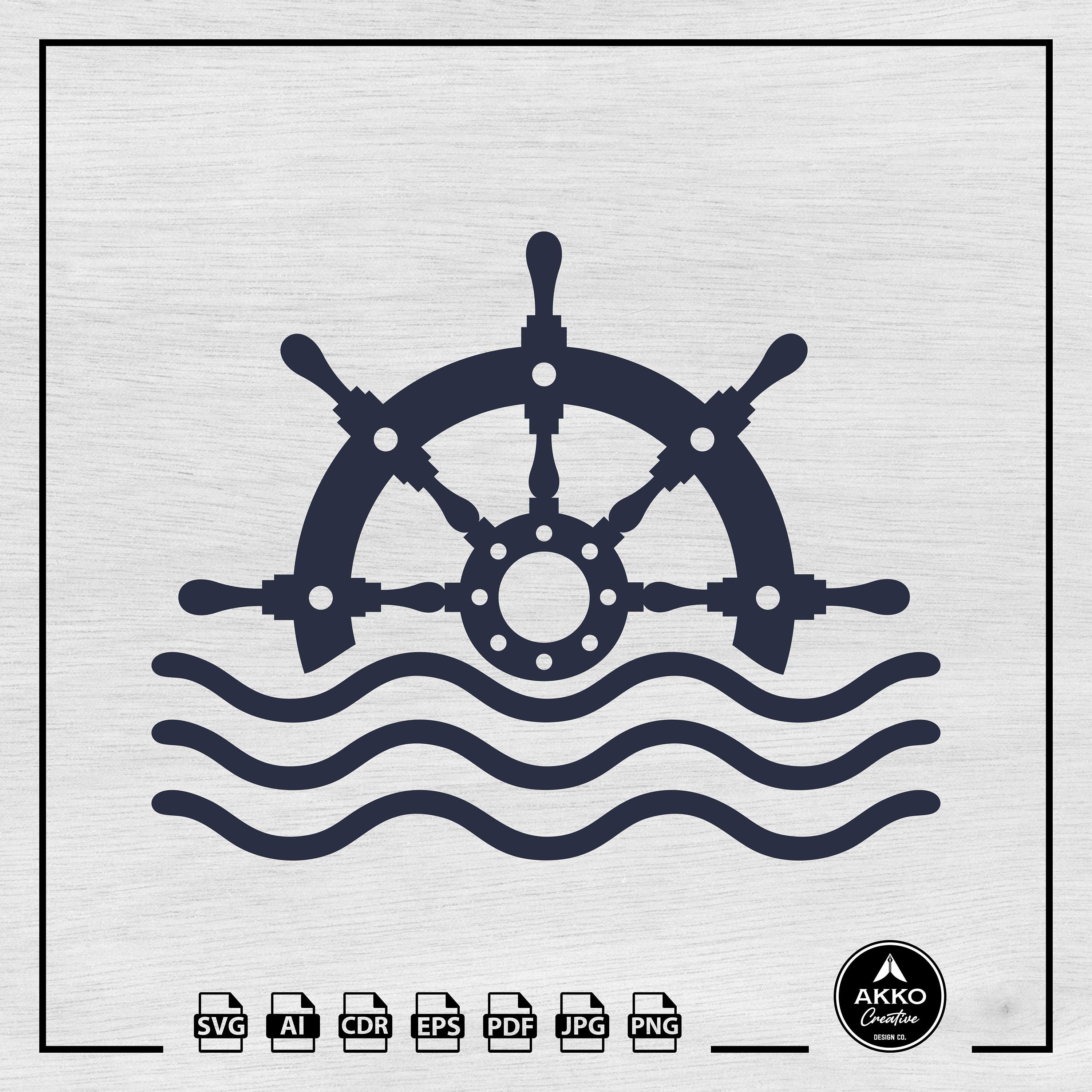 Ship Wheel With Sea Wave Svg Png, Navy Nautical Wheel Svg, Ship ...