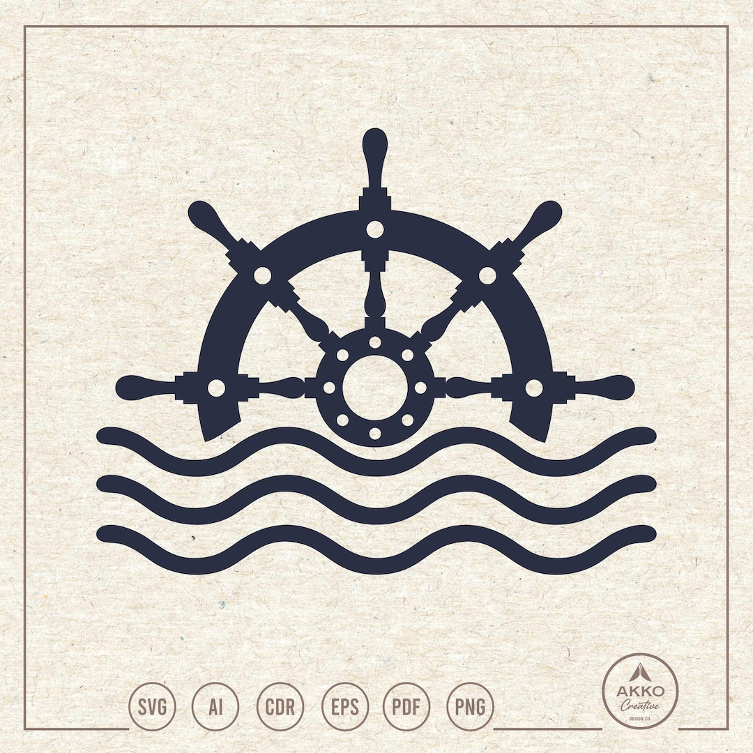 Ship Wheel With Sea Wave Svg Png, Navy Nautical Wheel Svg, Ship ...