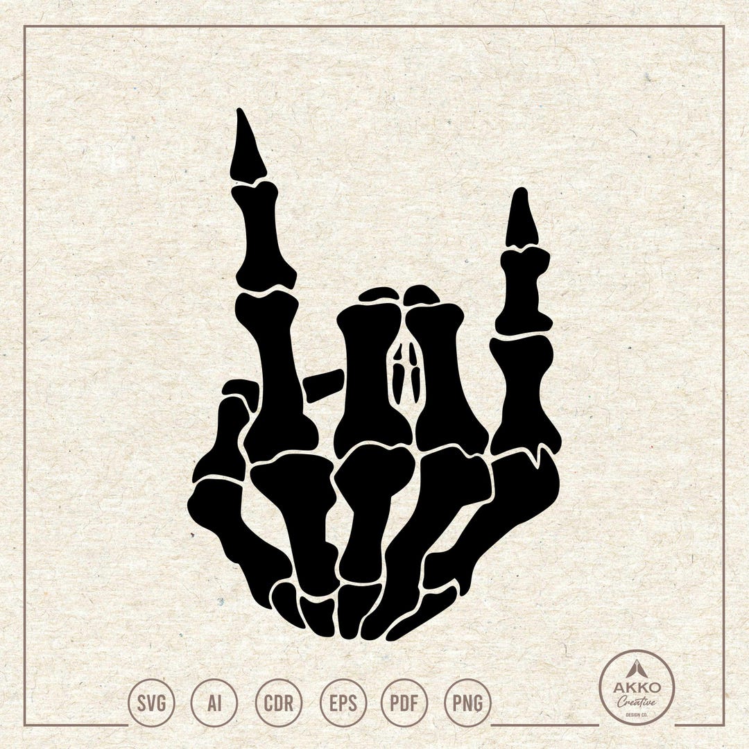 Rock on Bone Hands Svg Png, Rocker Clipart, Cricut Silhouette Plotter ...