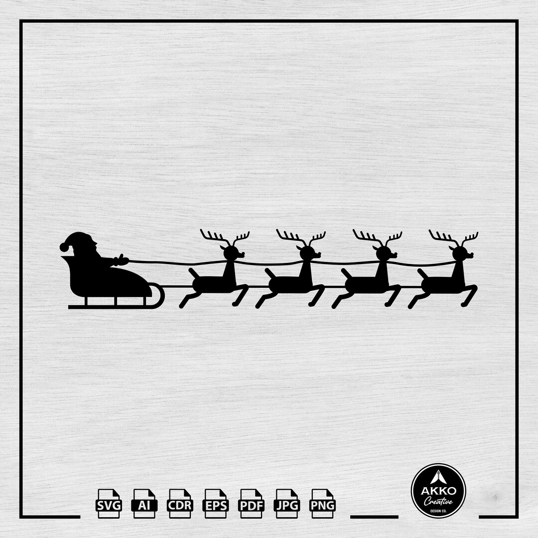 Santa's Sleigh Svg Png, Flying Santa Svg, Reindeer Pulling Svg, Santa ...