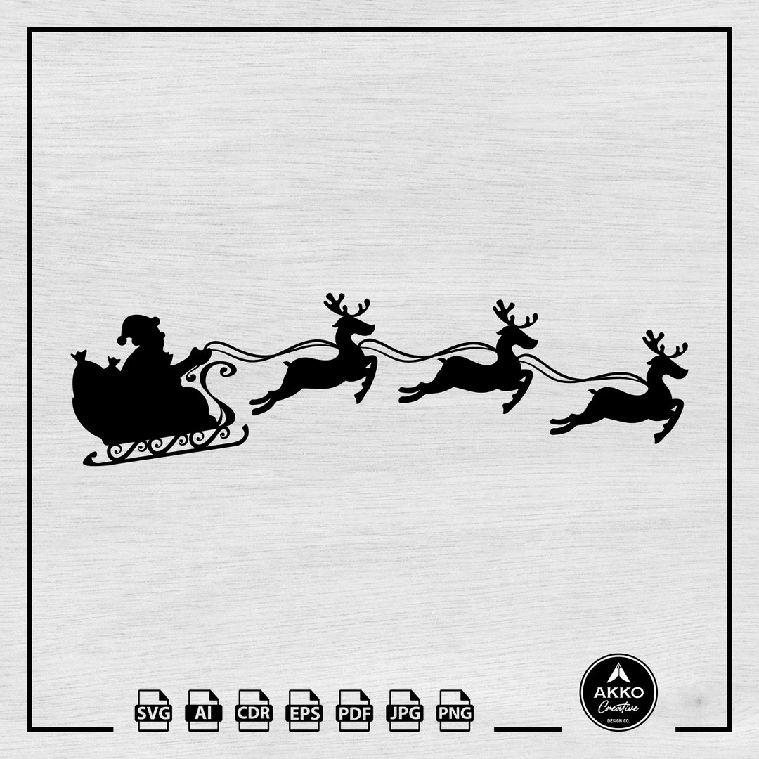 Santa's Sleigh Svg Png, Reindeer Pulling Svg, Flying Santa Svg, Santa ...