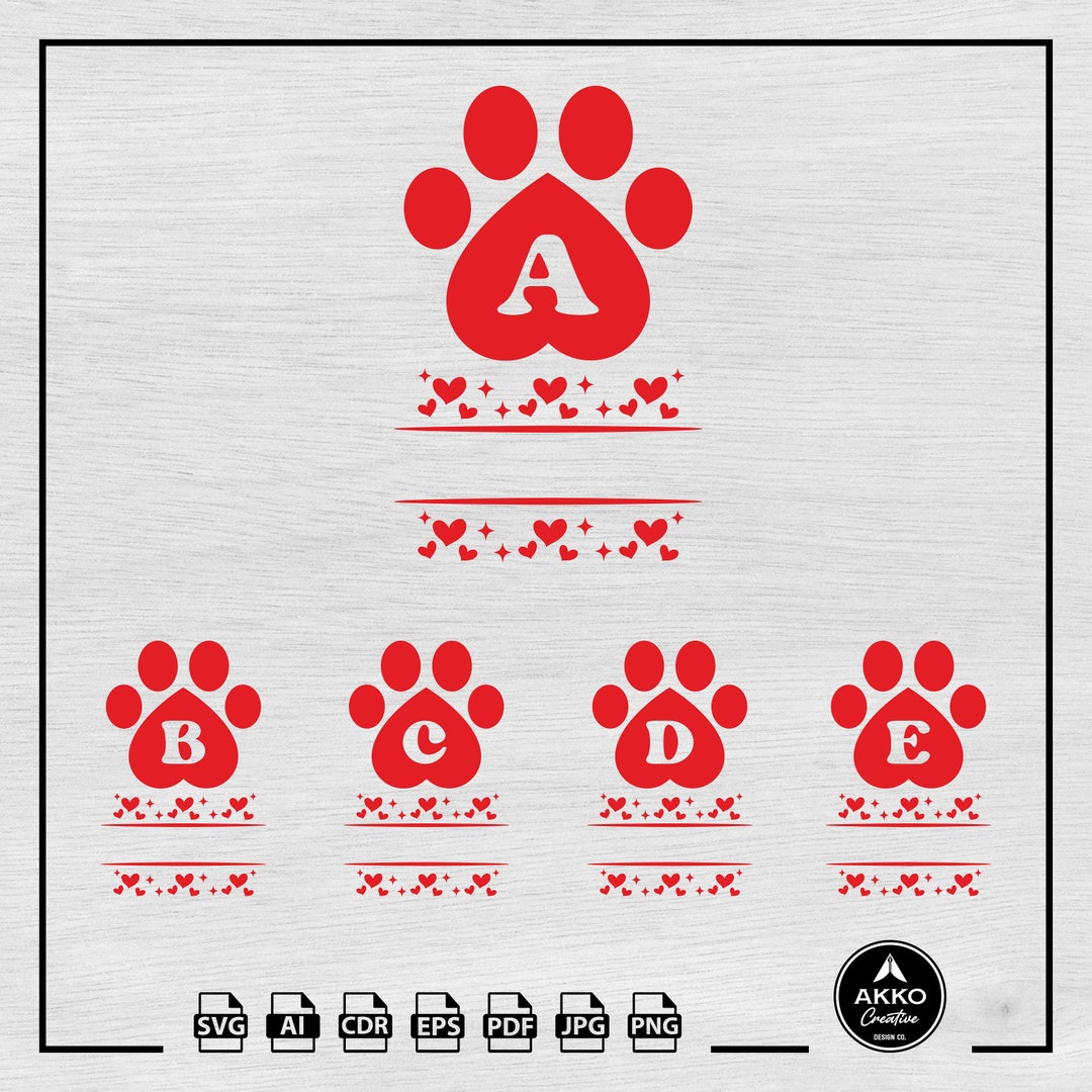 Paw Alphabet Svg Png, Dog Paw Svg, Cat Paw Svg, Paw Split Monogram Svg ...