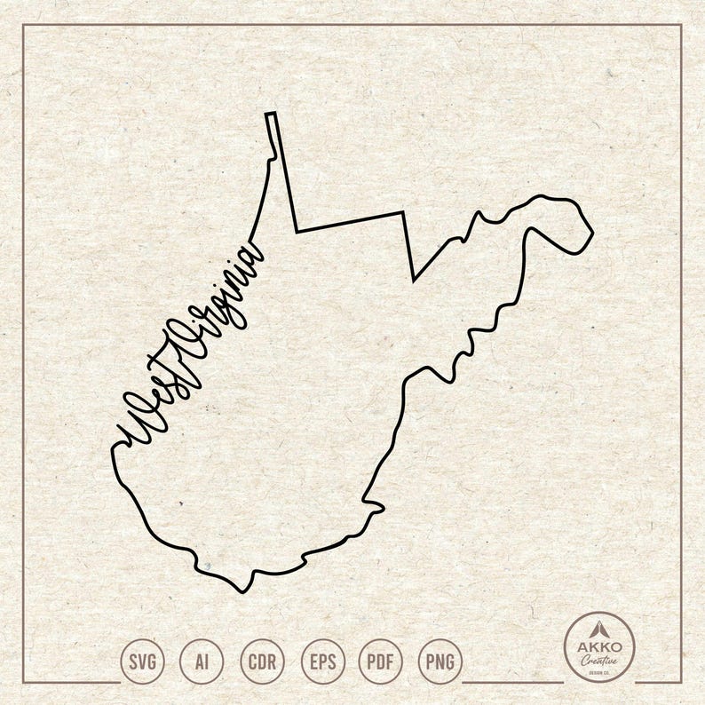West Virginia State Outline Map Svg Png, Clipart, Cricut Silhouette Cut ...