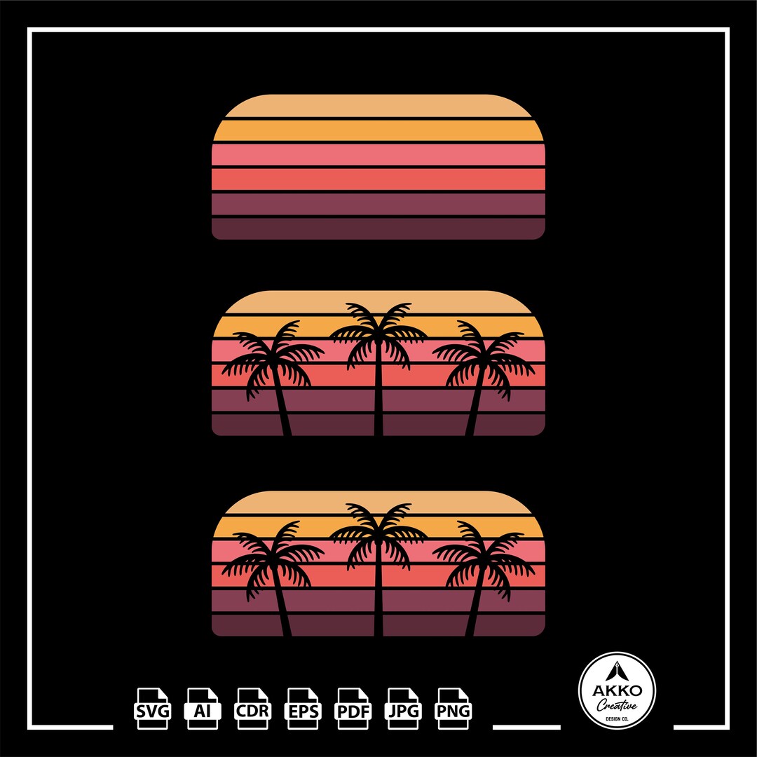 Retro Sunset Background Svg Png, Sunset Palm Tree Svg, Coconut Tree Svg ...