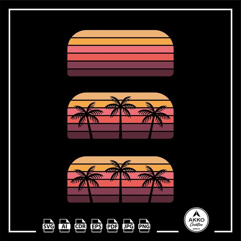 Retro Sunset Background Svg Png, Sunset Svg Png, Sunset Palm Tree Svg ...