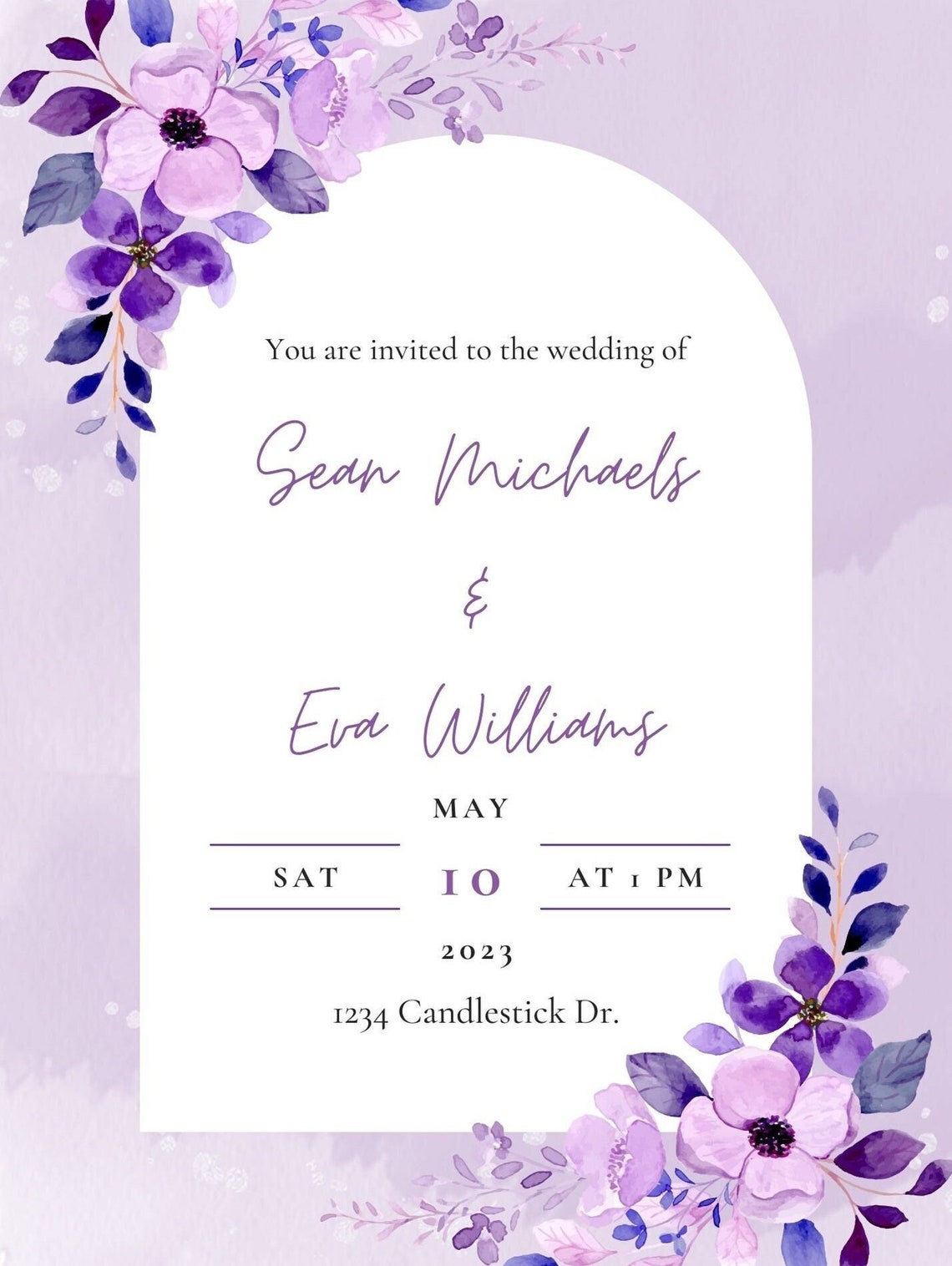 Purple Floral Wedding Invitation (digital Only) - Etsy