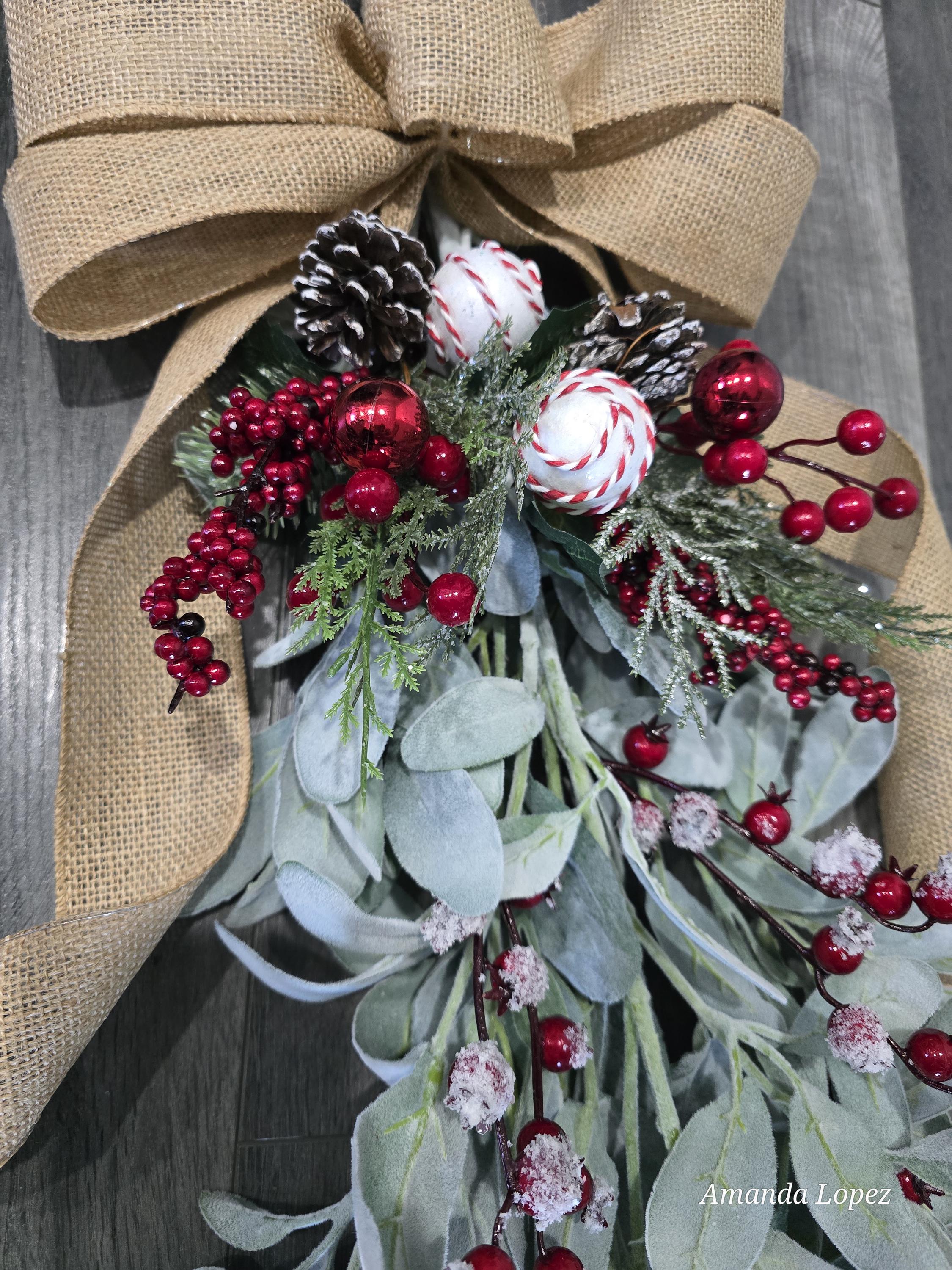 Christmas Swag, Teardrop Swag, Christmas Decor, Candy Cane Swag, Front ...