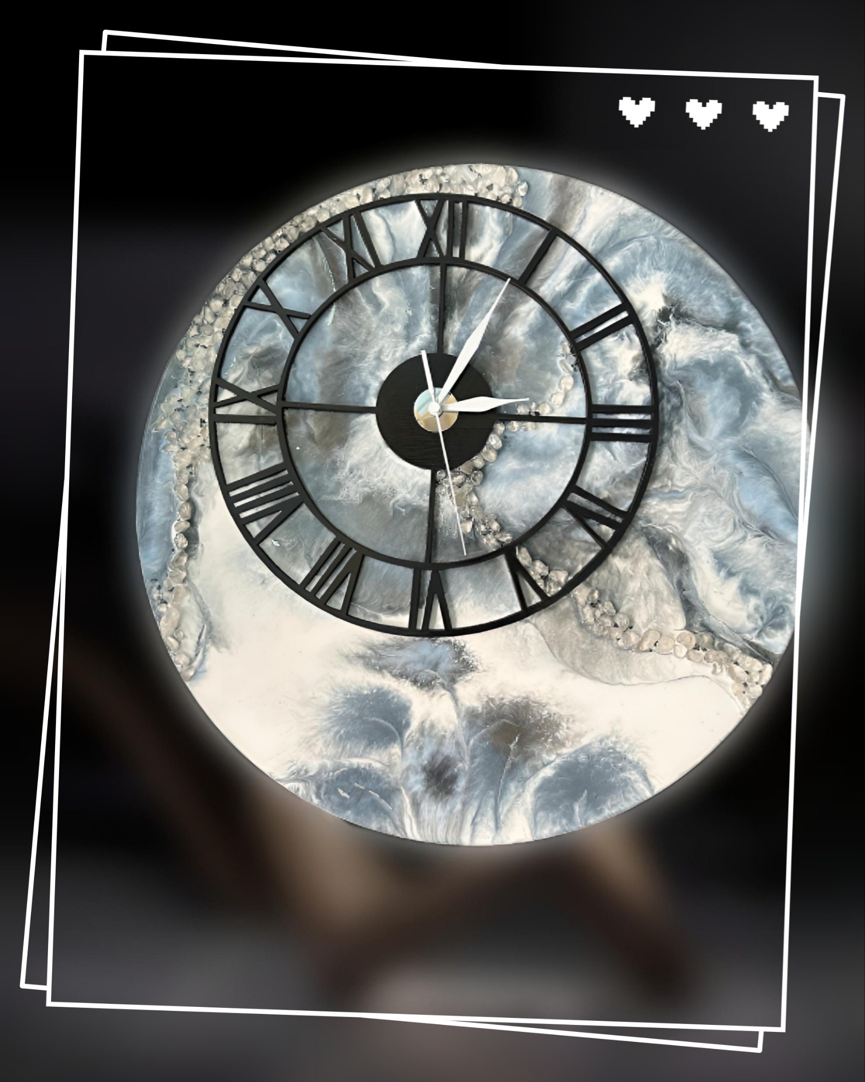Handmade Epoxy Resin Clock Made in White and Blue Colors Wall Decor ...