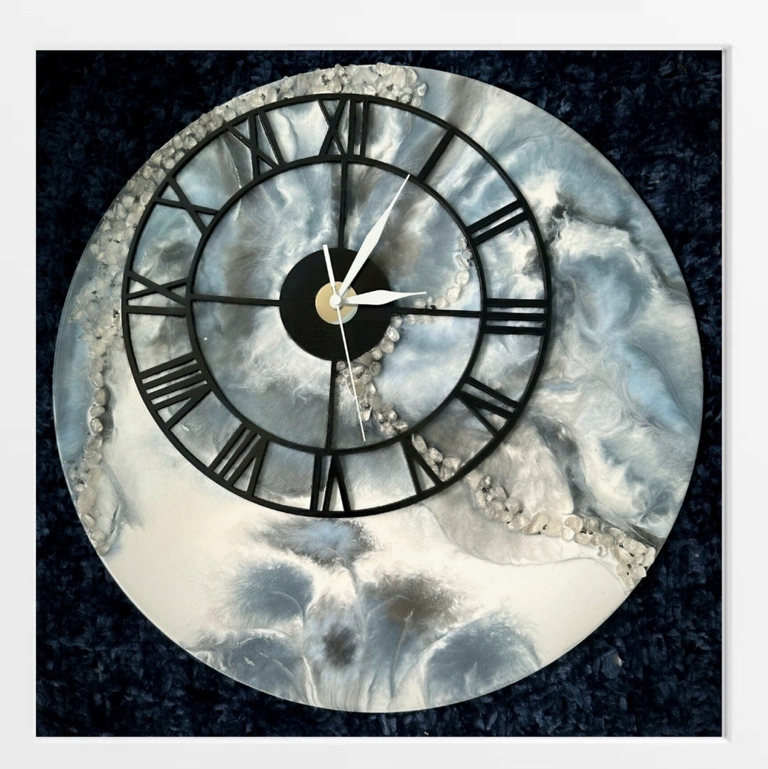 Handmade Epoxy Resin Clock Made in White and Blue Colors Wall Decor ...