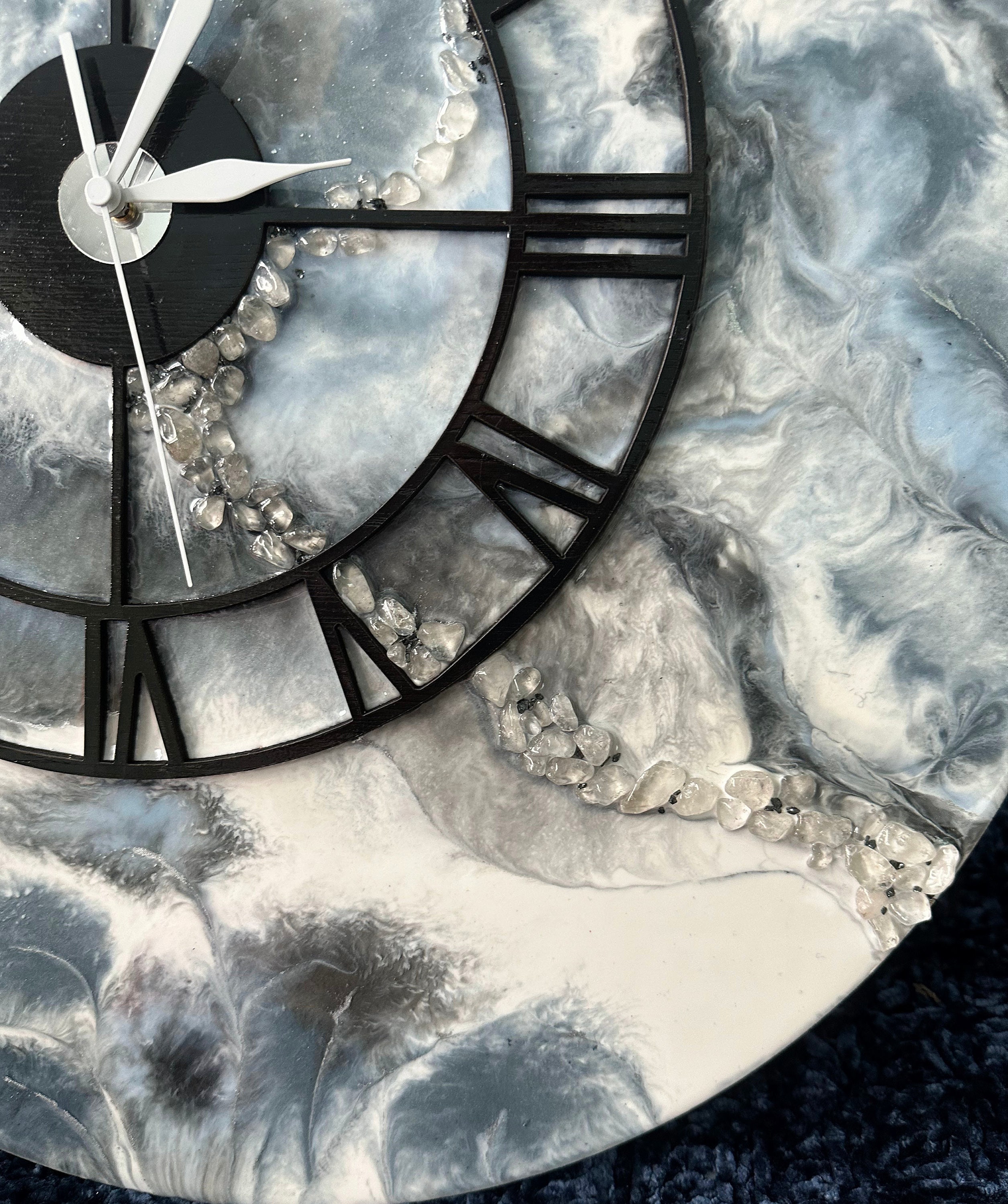 Handmade Epoxy Resin Clock Made in White and Blue Colors Wall Decor ...