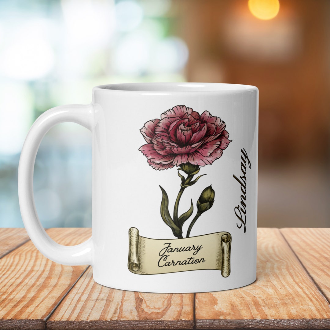Birth Month Flower Personalized Coffee Cup With Custom Name, Custom ...