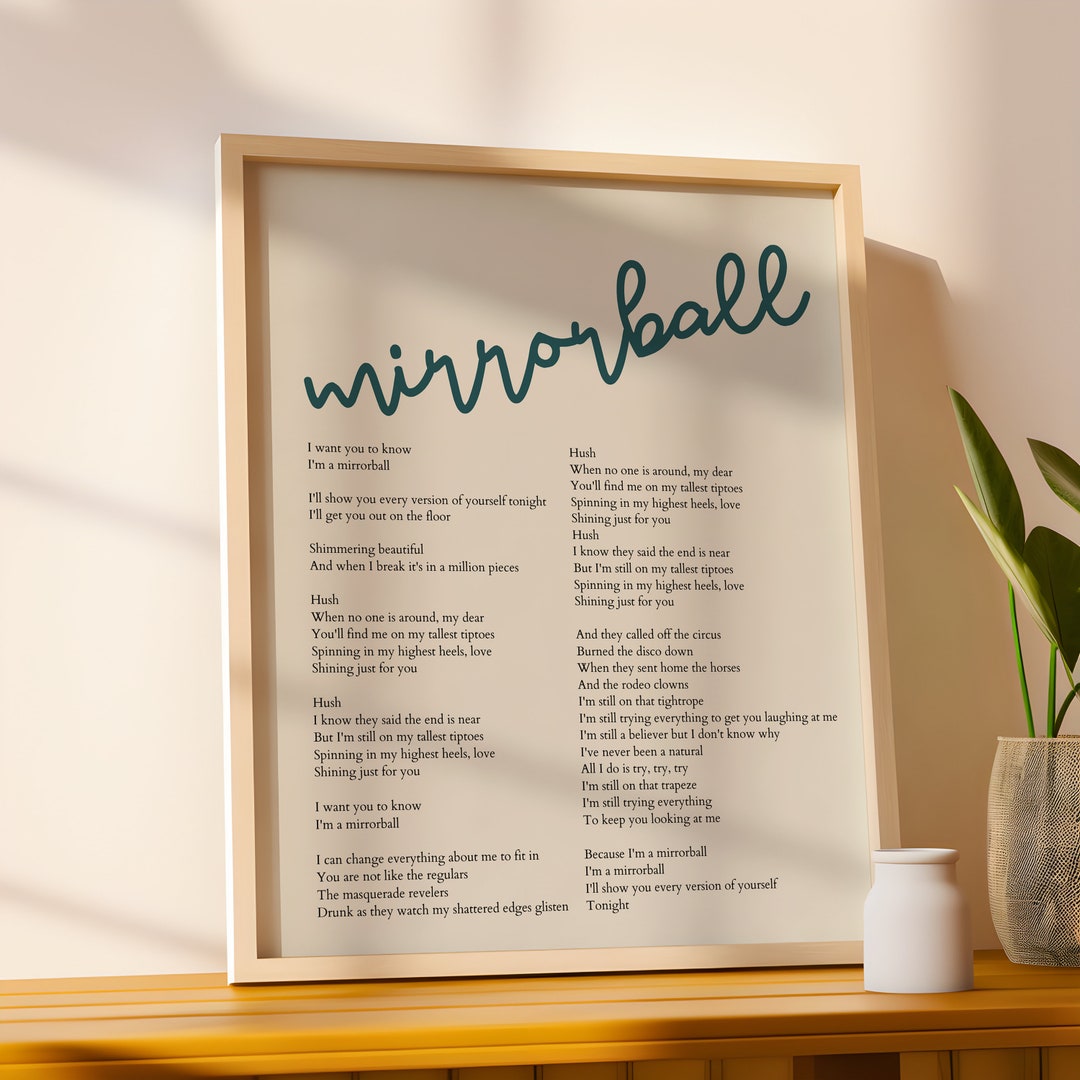 Taylor Mirrorball Poster Song Lyrics Print Folklore Wall Art Pink ...