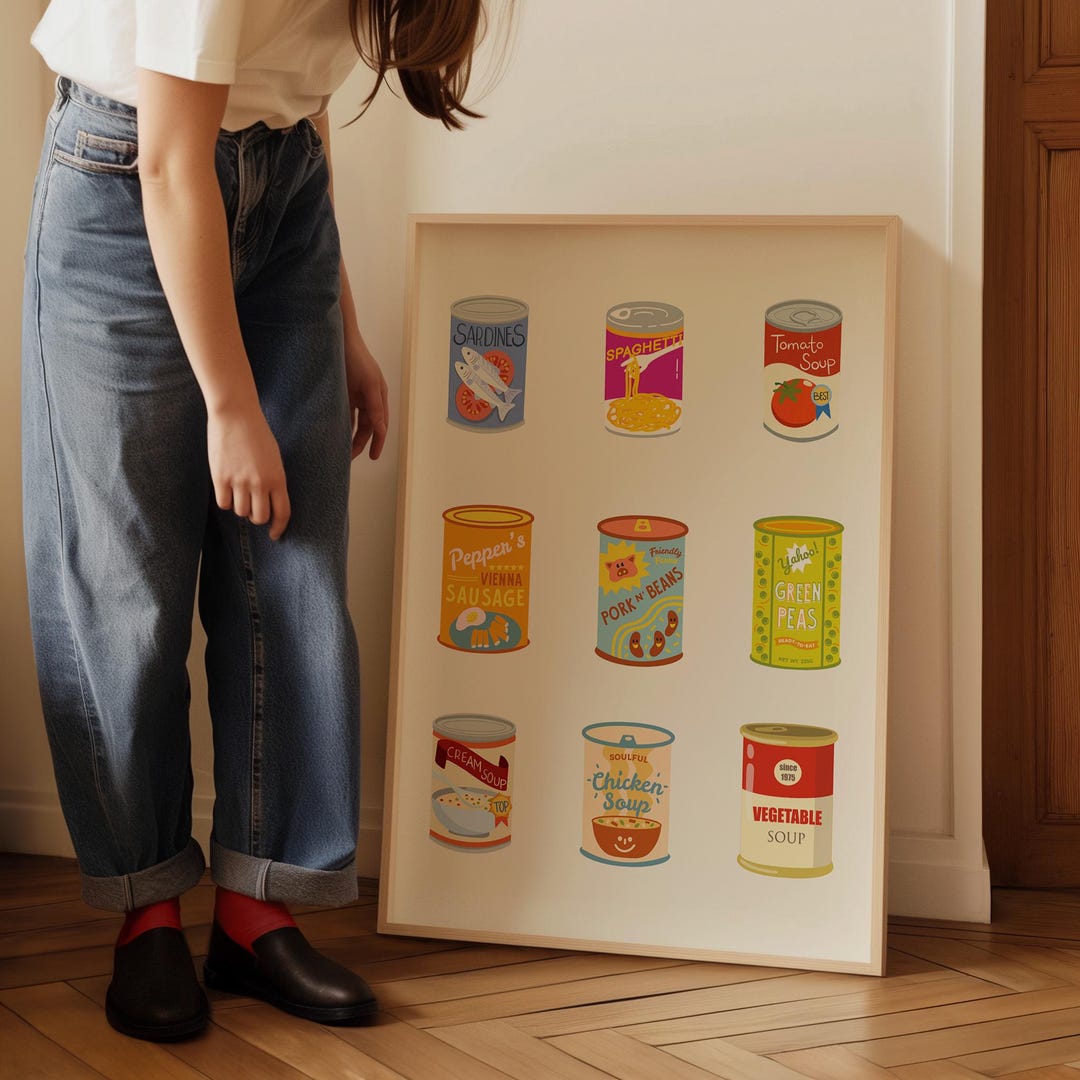 Funky Canned Goods Poster, Colorful Food Art Prints, Kitchen Wall Decor ...
