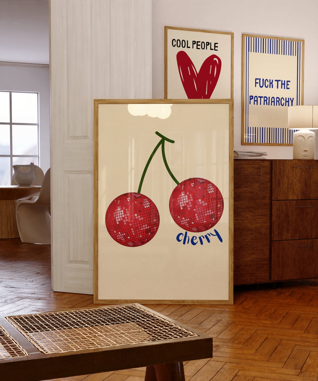 Cherry Poster, Retro Wall Art, Cherry Disco Ball Postder, Funky Wall ...