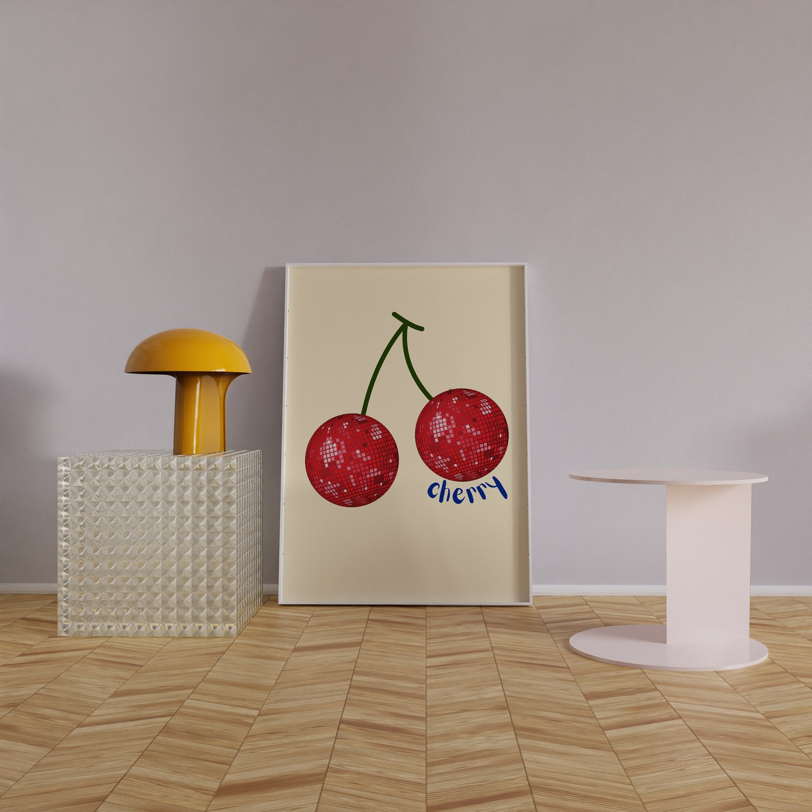 Cherry Poster, Retro Wall Art, Cherry Disco Ball Postder, Funky Wall ...