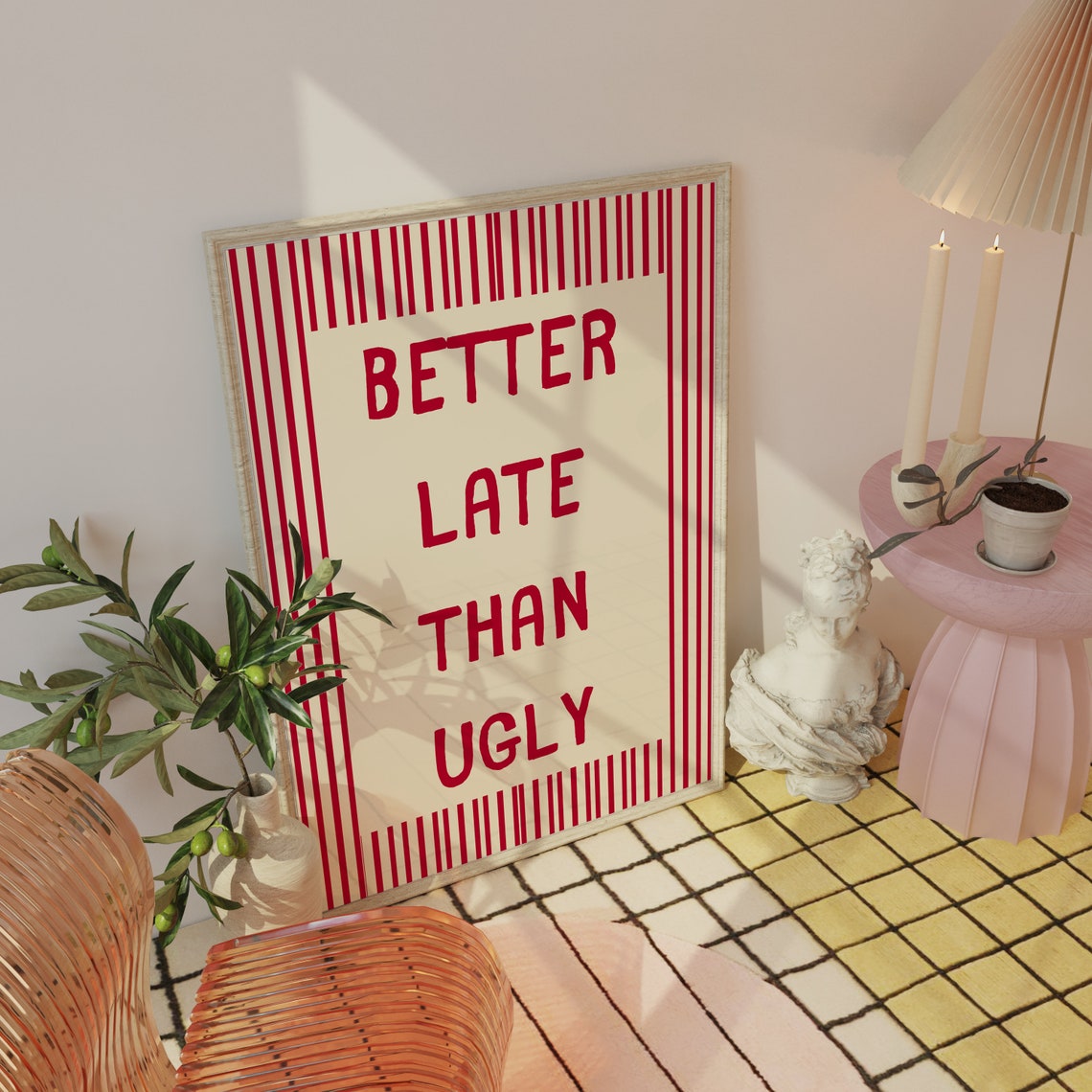 Better Late Than Ugly, Girly Wall Art, Makeup Print, Preppy Poster ...