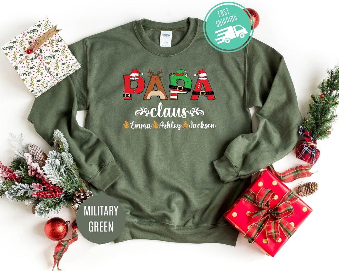 Custom Papa Claus Sweatshirt, Christmas Dad Claus Sweatshirt, Papa ...